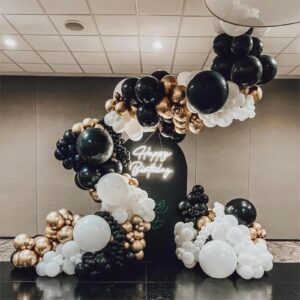 150pcs Black Balloons, 5 inch Latex Balloons, Helium Black Party Balloons for Birthday Baby Shower Wedding Graduation Holiday Ballons Party Decor(With 2 Black Ribbons)