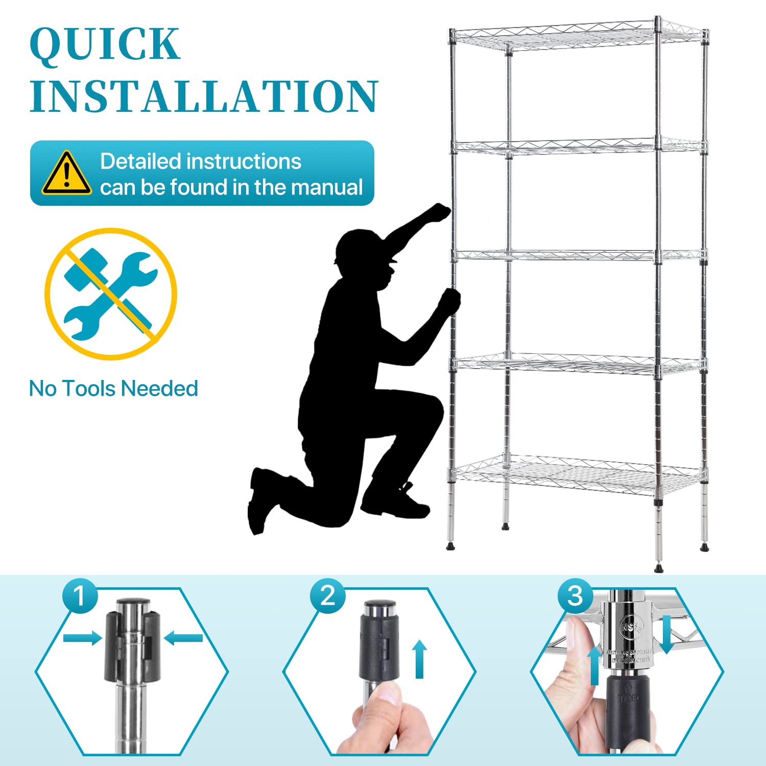 Dlewmsyic 5-Tier Storage Shelving Unit, NSF Shelf Rack Height Adjustable, Steel Organizer Wire Shelves for Small Places Kitchen Garage Pantry (Chrome, 21.5" L x 11.6" W x 47.6" H)