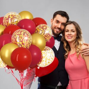 RUBFAC 65 Pcs 12 Inches Red and Gold Balloon, Burgundy Party Balloons, Metallic Gold Balloons, Gold Confetti Balloons for Wedding Party Bridal Shower Valentine's Day Decorations