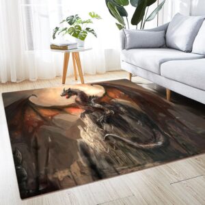 kksme Large Area Rug 5'x6' Carpet for Bedroom Living Room Kids Room Home Decor Rugs Mat Non Slip The Dragon On Castle