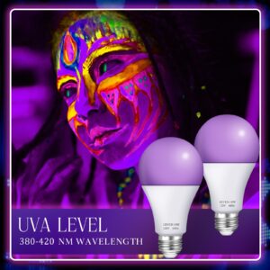 Wettal 12 Pcs Halloween Black Light Bulbs 10W LED Blacklight Bulb Blacklight Lamp E26/E27 Medium Base 100-240V, UVA Level 380-420nm, Glow in The Dark Party Supplies for Body Paint Fluorescent Poster