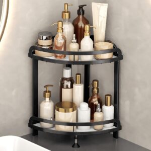 yiwanfw 2-tier bathroom counter organizer, black corner bathroom organizer countertop, skincare organizers vanity storage counter corner shelf bathroom organizers storage, makeup organizer for vanity