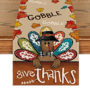 artoid mode turkey give thanks thanksgiving table runner, seasonal fall autumn kitchen dining table decoration for home party decor 13x72 inch