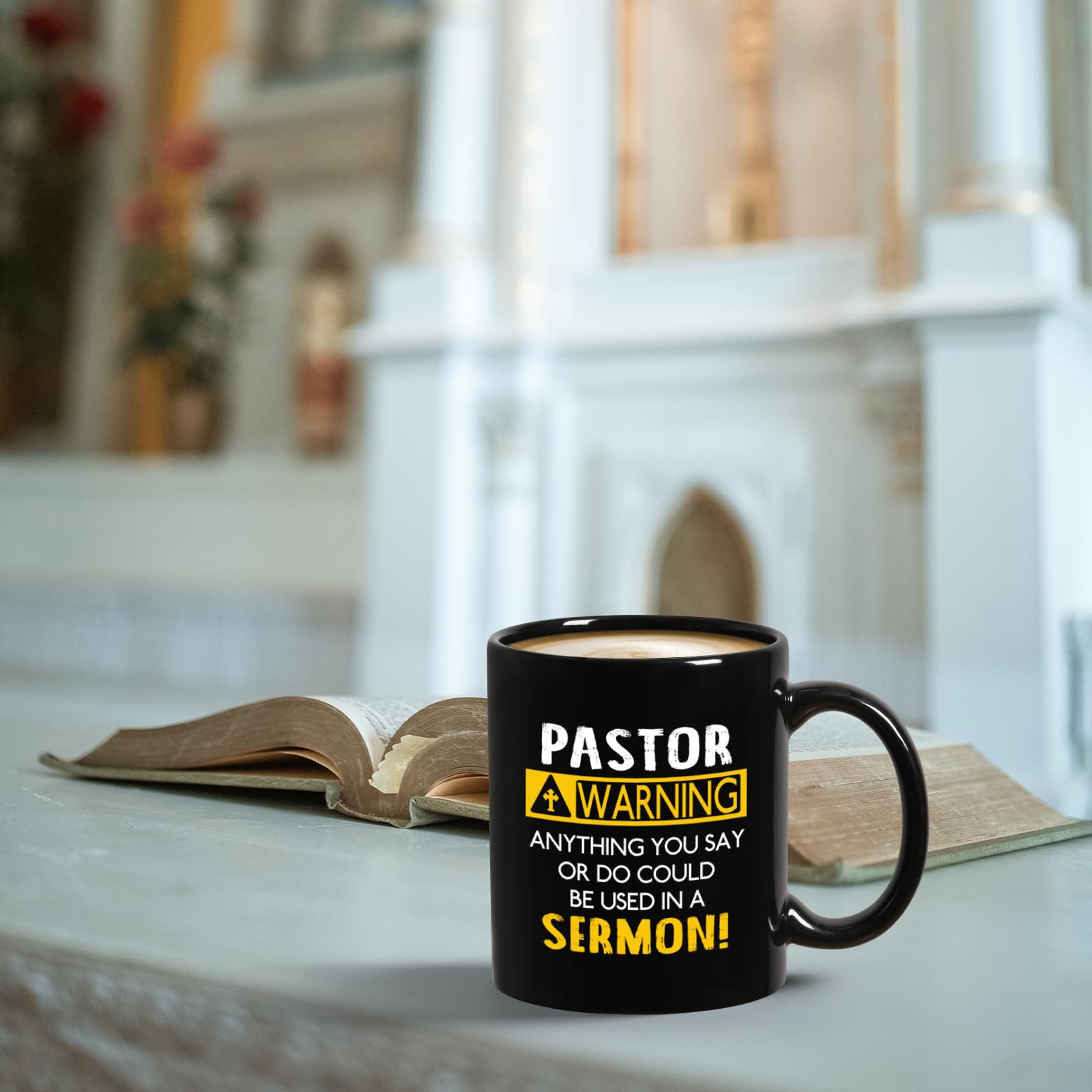 YHRJWN - Pastor Appreciation Gifts, Pastor Warning Coffee Mug, Pastor Appreciation Religious Gifts for Men Friends Coworker, Unique Pastor Christian Gifts for Birthday Christmas, 11 Oz Black