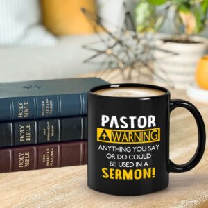 YHRJWN - Pastor Appreciation Gifts, Pastor Warning Coffee Mug, Pastor Appreciation Religious Gifts for Men Friends Coworker, Unique Pastor Christian Gifts for Birthday Christmas, 11 Oz Black