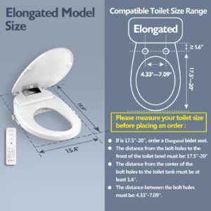 WLJBIDET Smart Bidet Toilet Seat Elongated Remote Control, Electronic Heated Seat with Unlimited Bidet Warm Water Cleaning, Warm Air Dryer, LED Night Light, Toilet Seat Slow Close, Display Screen