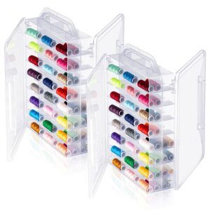 mifoci 2 pcs double sided thread box storage 46 grids sewing organizer clear plastic thread holder portable thread organizer box for embroidery sewing threads crafts beads embroidery floss