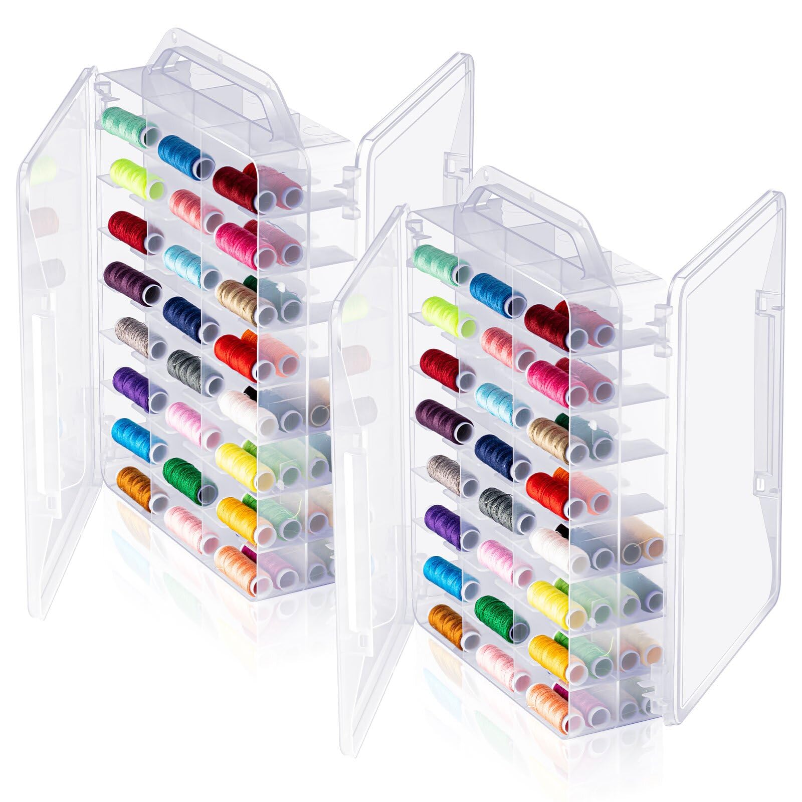 Mifoci 2 Pcs Double Sided Thread Box Storage 46 Grids Sewing Organizer Clear Plastic Thread Holder Portable Thread Organizer Box for Embroidery Sewing Threads Crafts Beads Embroidery Floss