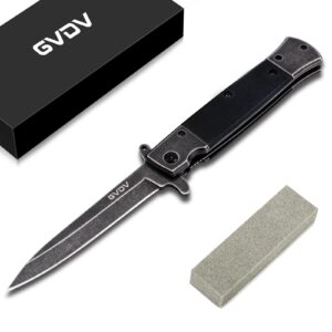 gvdv pocket knife folding knives, cool pocket knives for men, 7cr17 stainless steel knife set with sharpening for fishing camping hunting hiking, black stonewashed