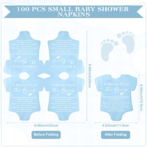 Colarr 100 Pcs Small Baby Shower Napkins Bodysuit Shape Gender Reveal Decorations Party Napkins a Message from the Bump Cocktail Disposable Paper Napkins for Baby Shower Thank You Gift (Blue)