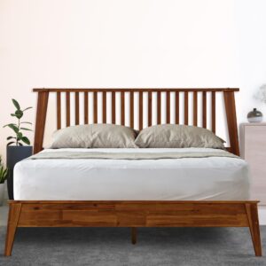 acacia kaylin bed frame with headboard solid wood platform bed, king bed frame, scandinavian signature wood bed compatible with all mattress types, non-slip and noise-free, walnut