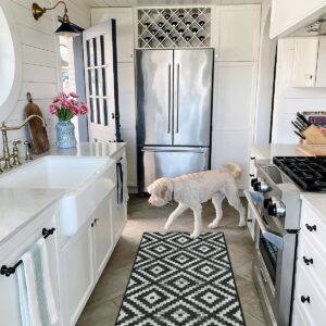 Lahome 2x5 Kitchen Runner Rugs Non Skid Washable, Black and White Hallway Runner Rug Non Slip Laundry Room Runner, Modern Moroccan Trellis Ultra-Thin Carpet Runner for Bedroom Bathroom Entryway