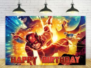 the flash backdrop for birthday party decorations hero background for baby shower party cake table decorations supplies superhero the flash theme banner 5x3ft