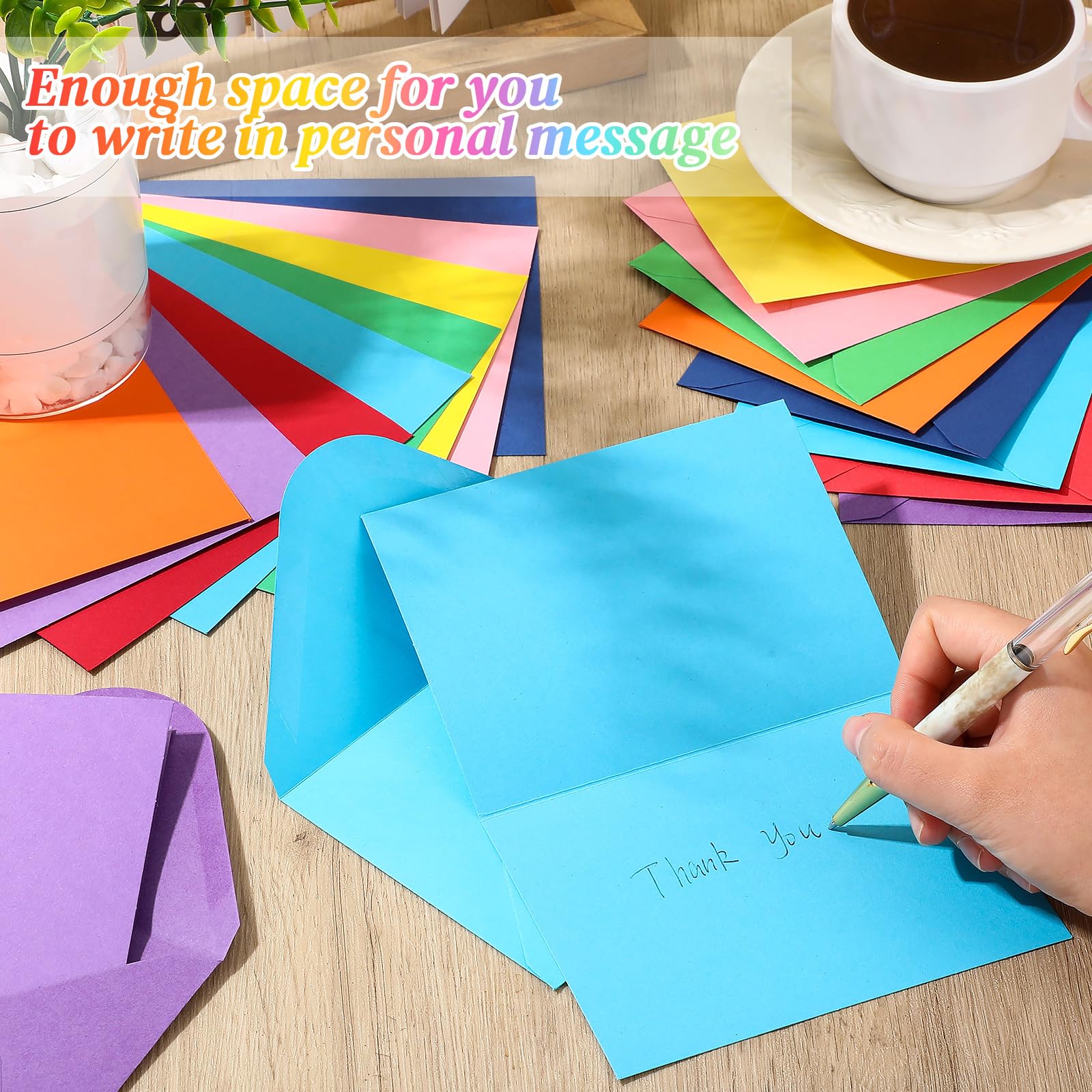 Yeaqee 200 Pack Blank Cards with Envelopes and Stickers Thank You Note Cards Self Adhesive Envelopes Blank Greeting Cards Small Envelopes Stationary Set Card Making(Rainbow Colors)