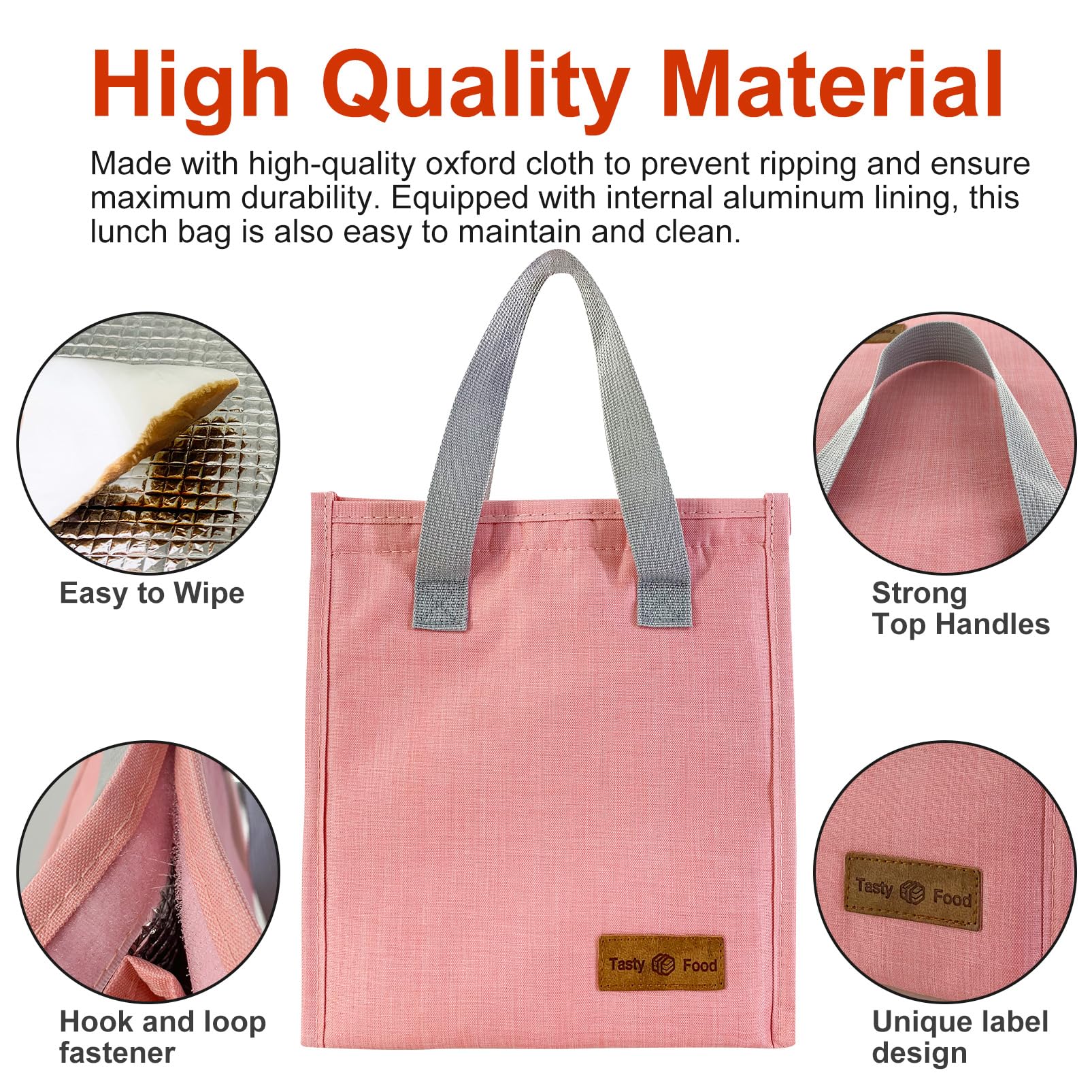 Mziart Minimalist Lunch Bag, Reusable Insulated Lunch Bag for Women Men Lunch Box Container Leakproof Simple Bento Lunch Tote Adults Lunch Cooler Bag for Work Office Picnic or Travel (Pink)