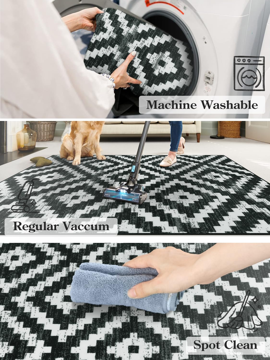 Lahome 2x5 Kitchen Runner Rugs Non Skid Washable, Black and White Hallway Runner Rug Non Slip Laundry Room Runner, Modern Moroccan Trellis Ultra-Thin Carpet Runner for Bedroom Bathroom Entryway