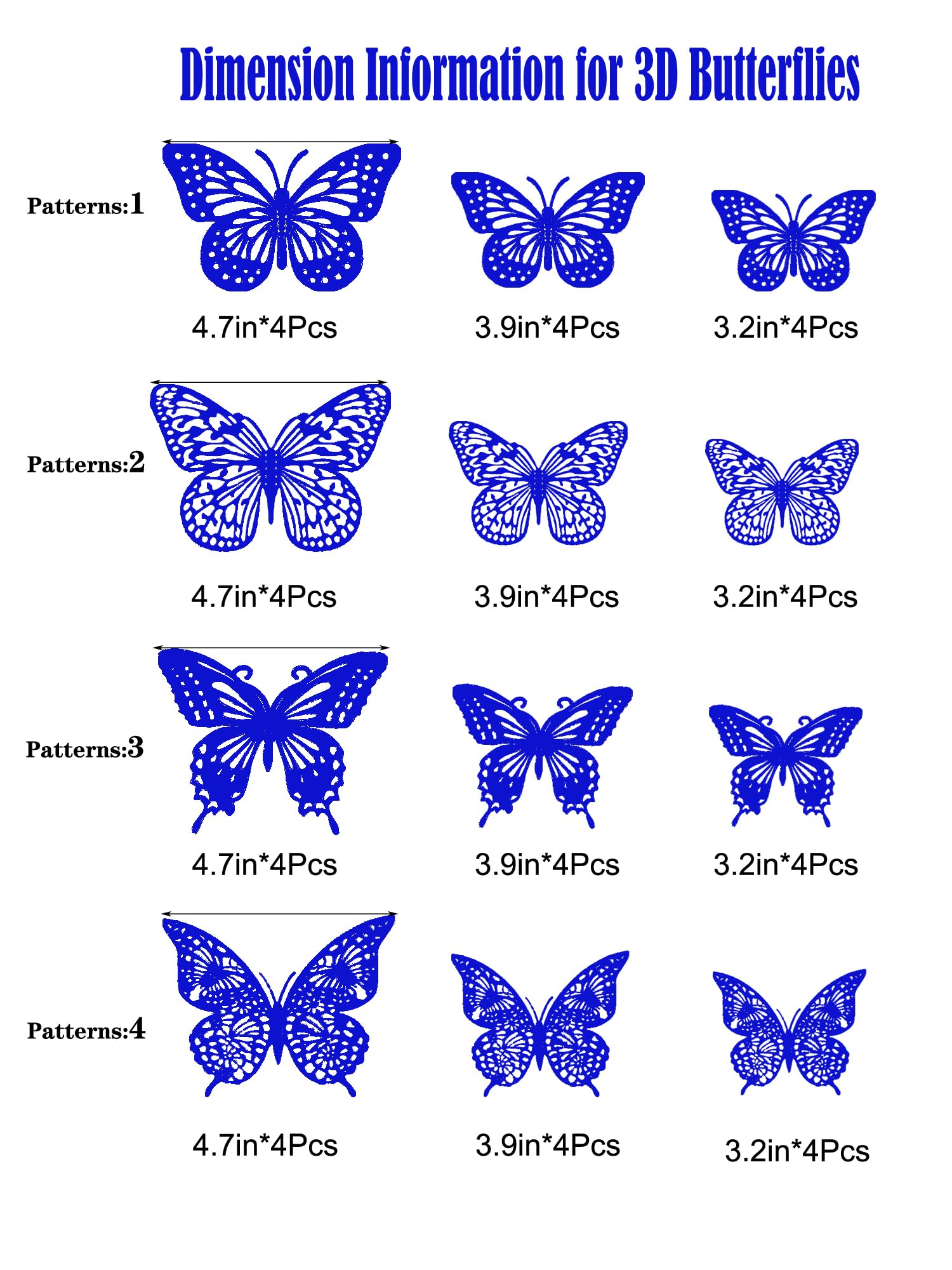 JOSDIOX Sapphire Blue 3D Butterfly Wall Stickers 48 Pcs 4 Styles 3 Sizes, Removable Interior Kids Nursery Wedding Decor Butterflies Decoration Cake,Birthday Party Decorations (Sapphire Blue)