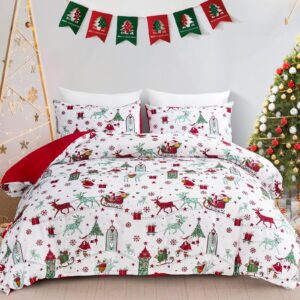 wongs bedding christmas duvet cover set king santa elk christmas tree pattern xmas duvet cover for boys girls,soft microfiber bed comforter cover for new year 104"×90"