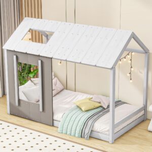 merax house platform with roof and window, antique grey+antique white