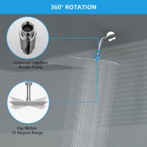 Lordear Rain Shower Head 8 Inch Square High Pressure Waterfall Shower Head Ultra Thin 304 Stainless Steel Shower Head Polish Chrome with 100 Silicone Nozzles