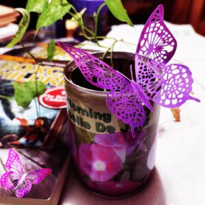 JOSDIOX Butterfly Pale Plum48 Decorative Wall Stickers, 48pcs Metallic Cardboard Butterflies, 3D Party Decorations, Bedroom Living Room Dining Room Wall Decor