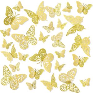 butterfly decorations, butterfly wall decor, room decor, 3 styles 3 sizes, 3d butterfly decor, 24 pcs, butterfly birthday party decorations, butterfly cake decorations, gold butterfly decorations