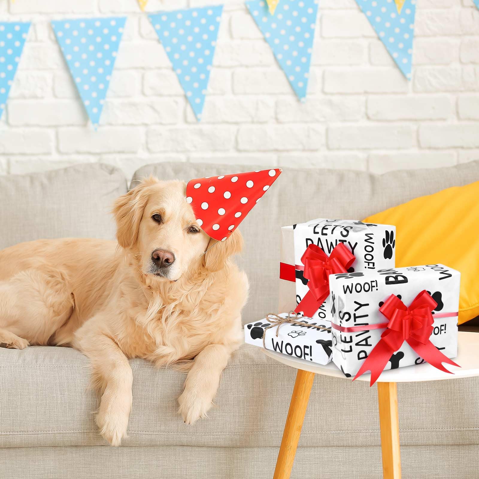 100 Sheets 20 * 14 Inches Dog Paw Print Tissue Paper, Puppy Paws Gift Wrap Tissue, Let's Pawty Woof Bark Pattern Tissue Paper for Gift Wrapping for Birthday Baby Shower DIY Craft