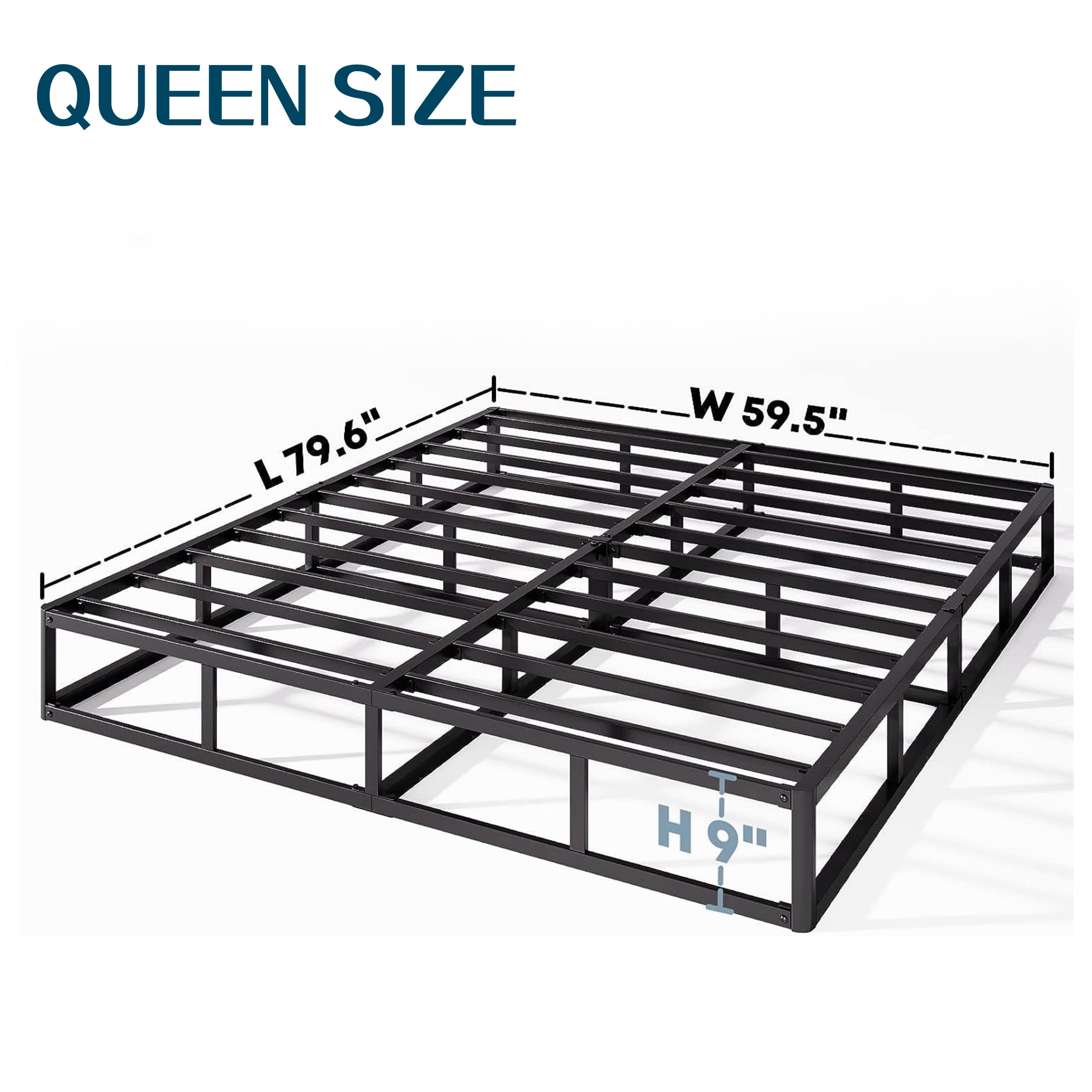 EZBeds Box-Spring Queen, 9 Inch Metal Queen Box Spring, Mattress Foundation Queen Box Spring Only with Fabric Cover, Easy Assembly, Noise Free, Non Slip