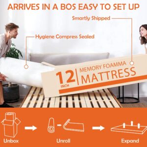 5/6/8/10/12 inch Queen Size Mattress with Cover,Bamboo Charcoal Infused Cooling Gel Memory Foam Mattress for a Cool Sleep & Pressure Relief, Medium Firm Mattresses, Bed in a Box, CertiPUR-US Certified