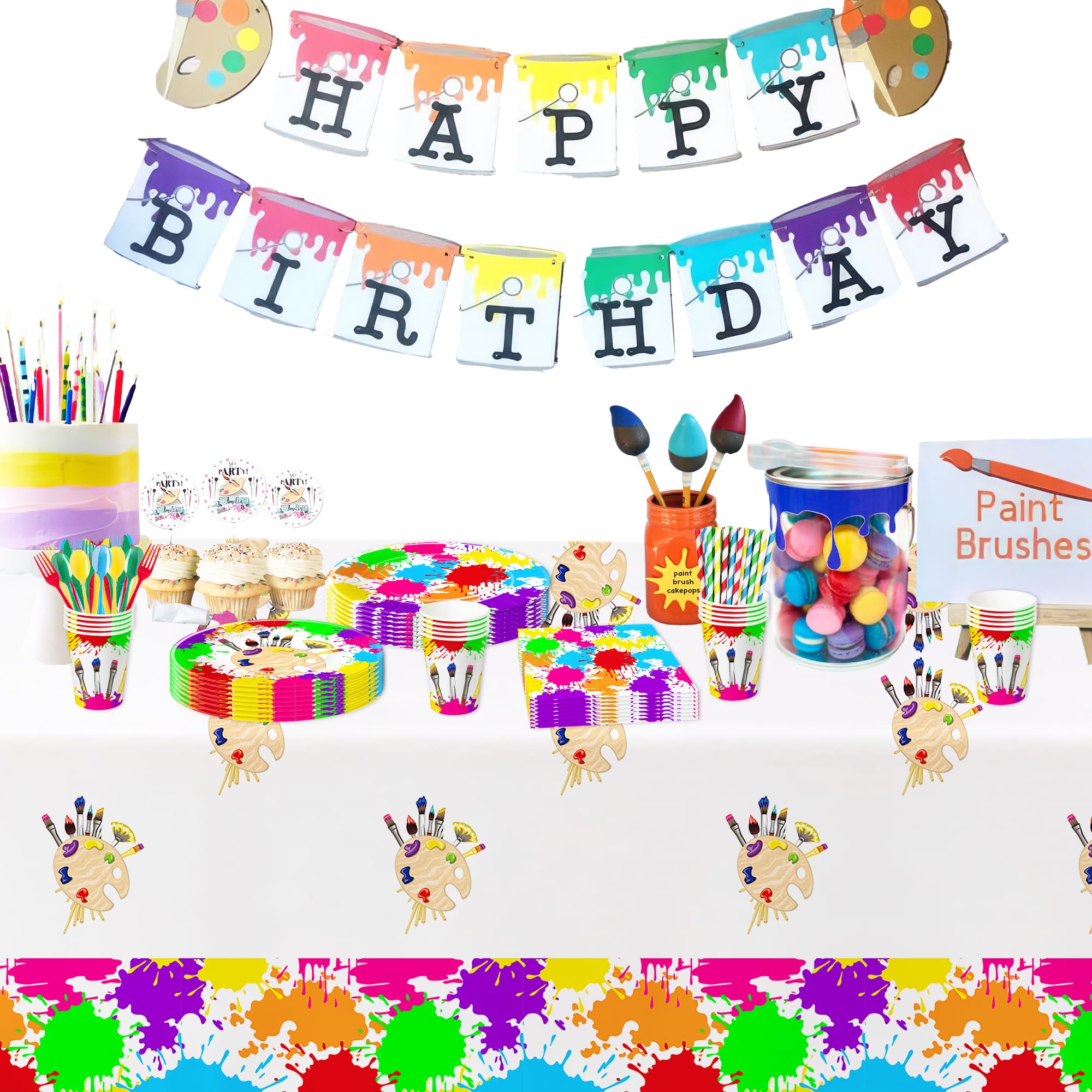 APOWBLS Art Party Decorations Tableware - Paint Party Supplies, Paper Plate, Cup, Napkin, Tablecloth, Cutlery, Art Painting Graffiti Theme Birthday Baby Shower Party Decorations Dinnerware | Serve 24