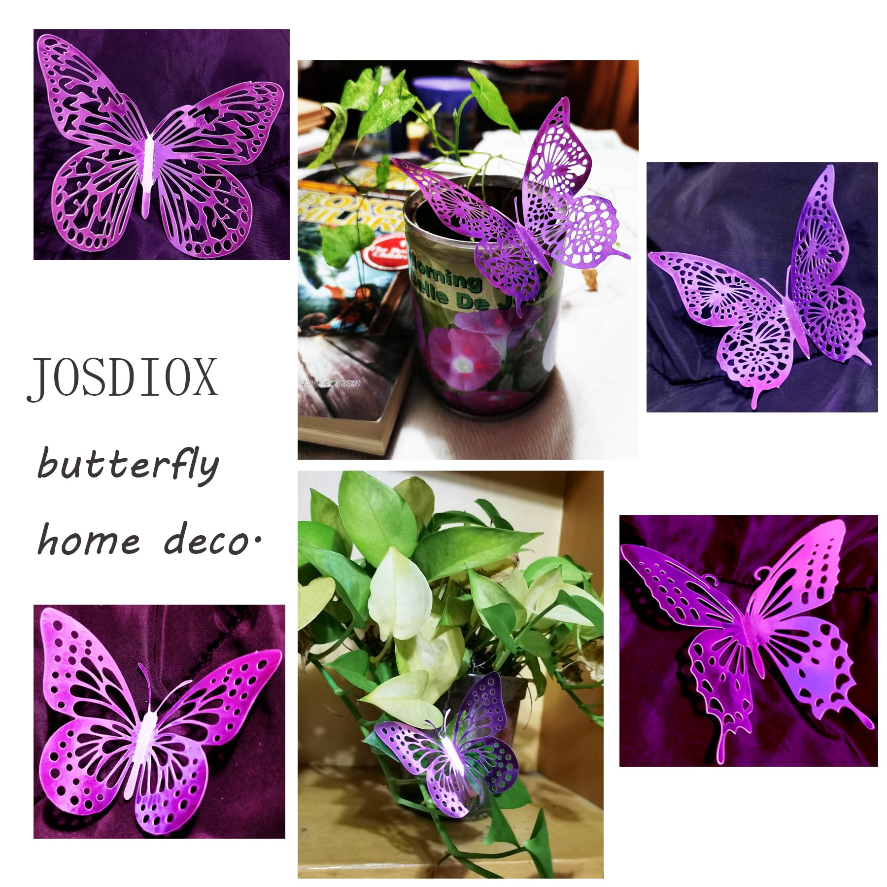 JOSDIOX Butterfly Pale Plum48 Decorative Wall Stickers, 48pcs Metallic Cardboard Butterflies, 3D Party Decorations, Bedroom Living Room Dining Room Wall Decor