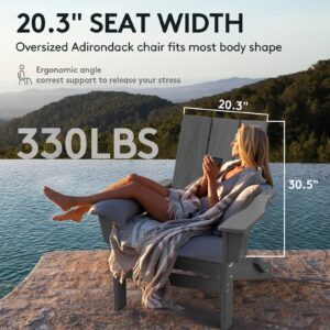 SERWALL Modern Folding Adirondack Chair，Oversized Folding Adirondack Chair with Curved Backrest, HDPE Outdoor Adirondack Chair, Gray