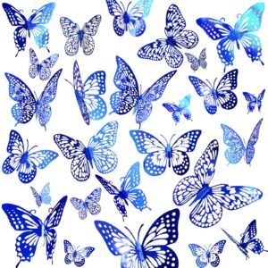 josdiox sapphire blue 3d butterfly wall stickers 48 pcs 4 styles 3 sizes, removable interior kids nursery wedding decor butterflies decoration cake,birthday party decorations (sapphire blue)