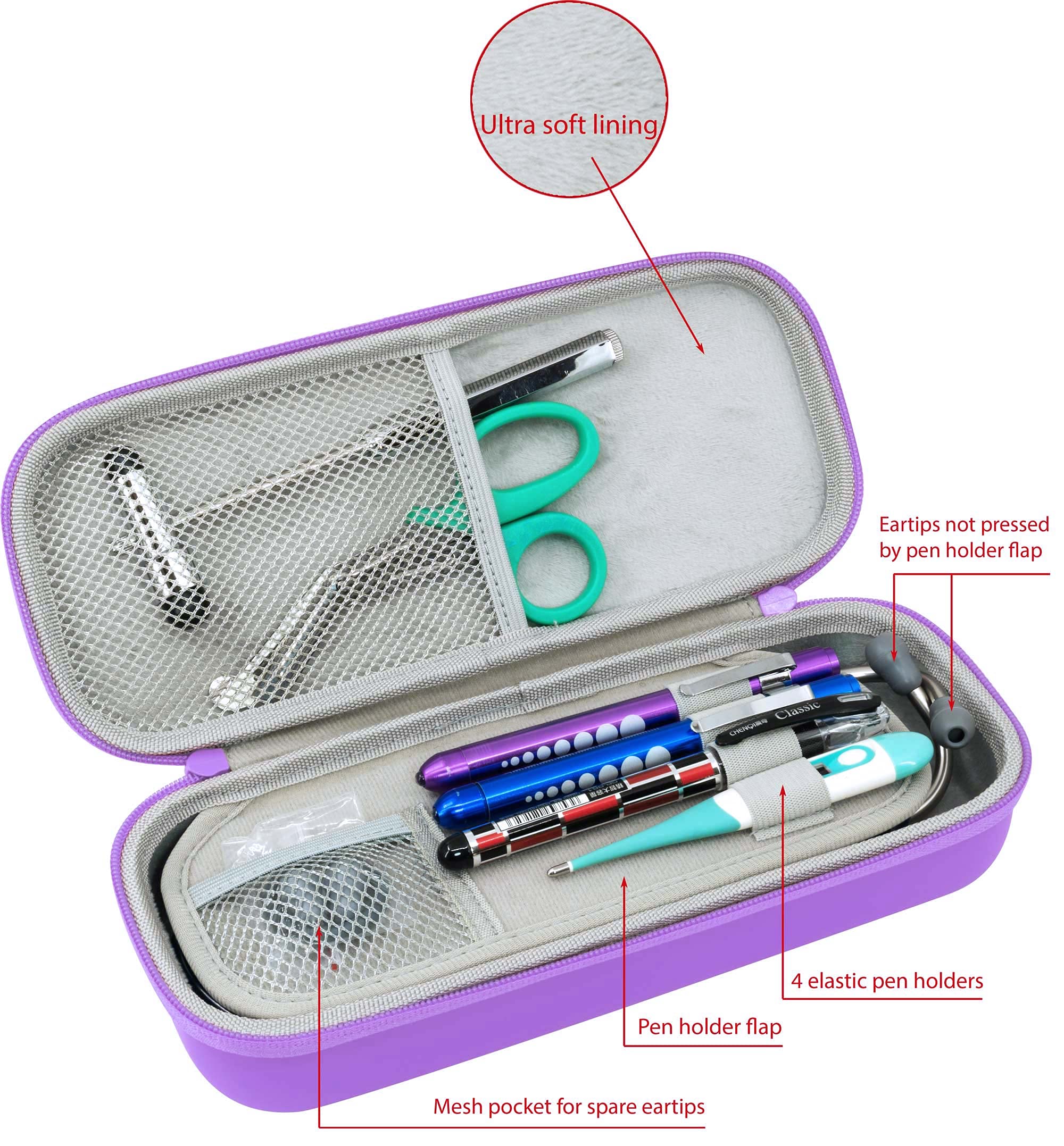 ButterFox Premium Stethoscope Case with Divider and ID Slot for 3M Littmann Classic III, Cardiology IV Diagnostic and More Stethoscopes with Pocket for Nurse Accessories (Lilac)