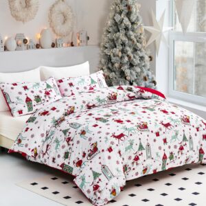 WONGS BEDDING Christmas Duvet Cover Set King Santa Elk Christmas Tree Pattern Xmas Duvet Cover for Boys Girls,Soft Microfiber Bed Comforter Cover for New Year 104"×90"