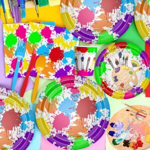 APOWBLS Art Party Decorations Tableware - Paint Party Supplies, Paper Plate, Cup, Napkin, Tablecloth, Cutlery, Art Painting Graffiti Theme Birthday Baby Shower Party Decorations Dinnerware | Serve 24