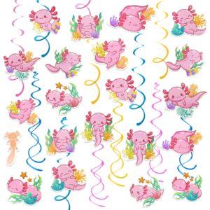 30 Pcs Axolotl Hanging Swirls Party Decorations Axolotl Birthday Party Spiral Decor Supplies Ceiling Decorations for Boys Girls Axolotl Fans