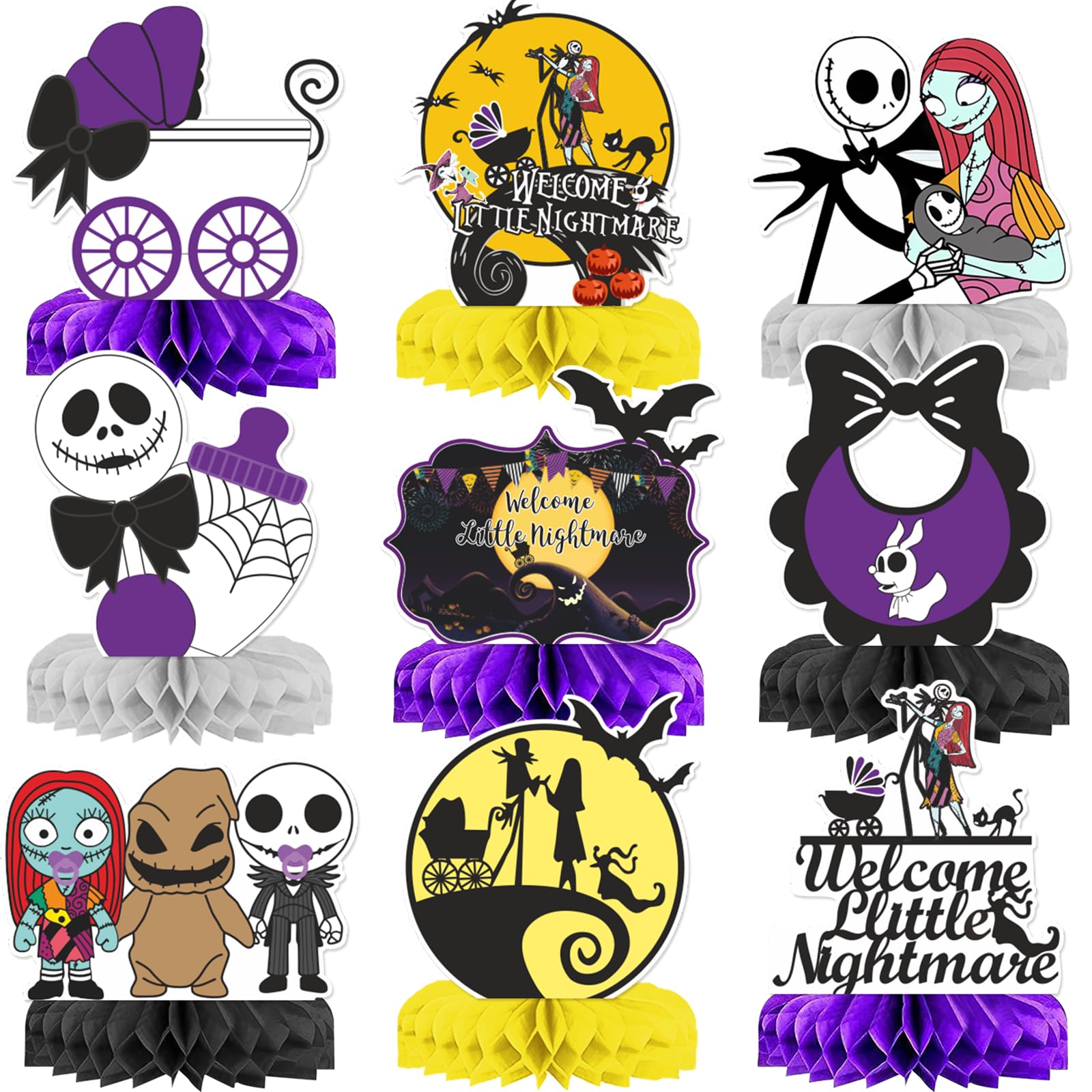 9Pcs Nightmare Before Baby Shower Centerpiece Honeycomb Nightmare Table Decorations Nightmare Before Decorations for Halloween Nightmare Christmas Baby Shower Party Decorations Halloween Baby Shower