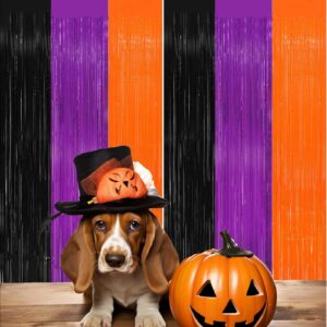 2 Pack 3.2ft x 9.8ft Halloween Foil Fringe Curtain, Black Orange Purple Metallic Tinsel Curtains Streamer Large Party Photo Booth Props Backdrops for Wall Door Indoor Outdoor Decorations