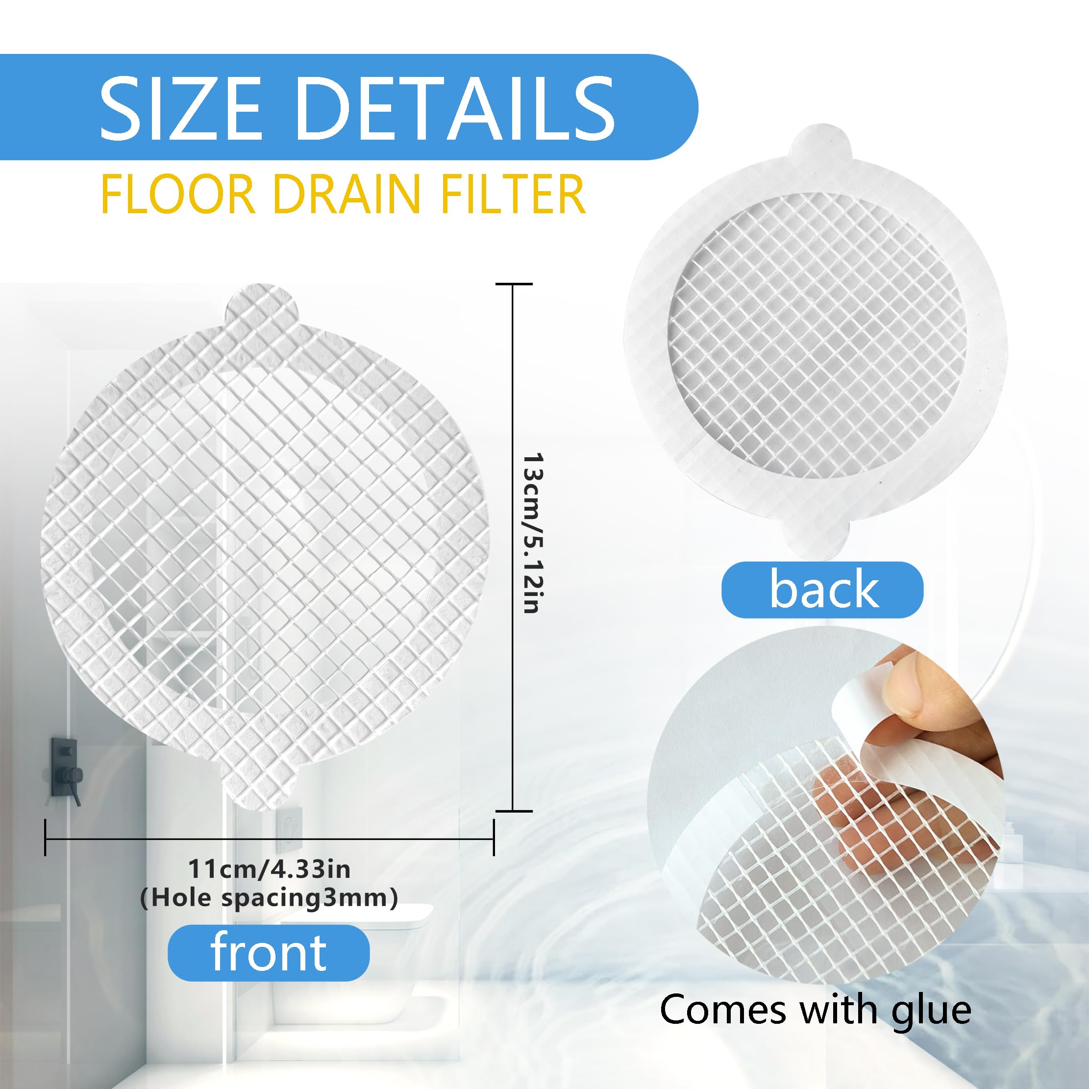 Melfluo 50 Pcs Disposable Shower Drain Cover Hair Catcher,Floor Drain Sticker，Drain Cover Sticker，Bathroom，Kitchen，Bathtub,Laundry,Shower Drain Stickers for Hair