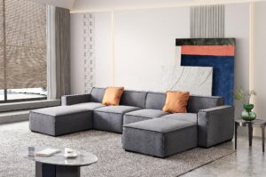 moxoq luxury modern modular u-shaped sectional sofa set, minimalist linen fabric upholstered comfy couch with convertible chaise, large cloud couch for living room (dark grey, u-shaped)