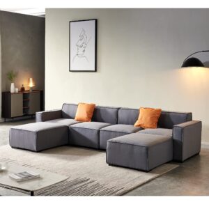 Moxoq Luxury Modern Modular U-Shaped Sectional Sofa Set, Minimalist Linen Fabric Upholstered Comfy Couch with Convertible Chaise, Large Cloud Couch for Living Room (Dark Grey, U-Shaped)