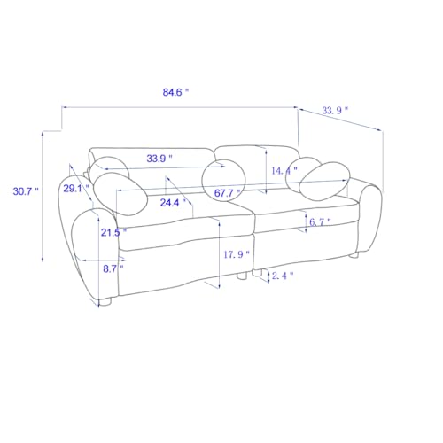 87.7" Luxury Modern Curved Sofa , Soft Comfy Teddy Fabric Upholstered Couches with 5 Decorative Throw Pillows, Solid Wood Structure and Legs ,Loveseat Sofa & Couch for Living Room/Office/Apartment