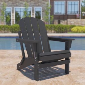 folding adirondack chair, modern patio outdoor chairs, hdpe plastic resin deck chair, painted weather resistant, for deck, garden, backyard & lawn furniture, fire pit, porch seating (black)