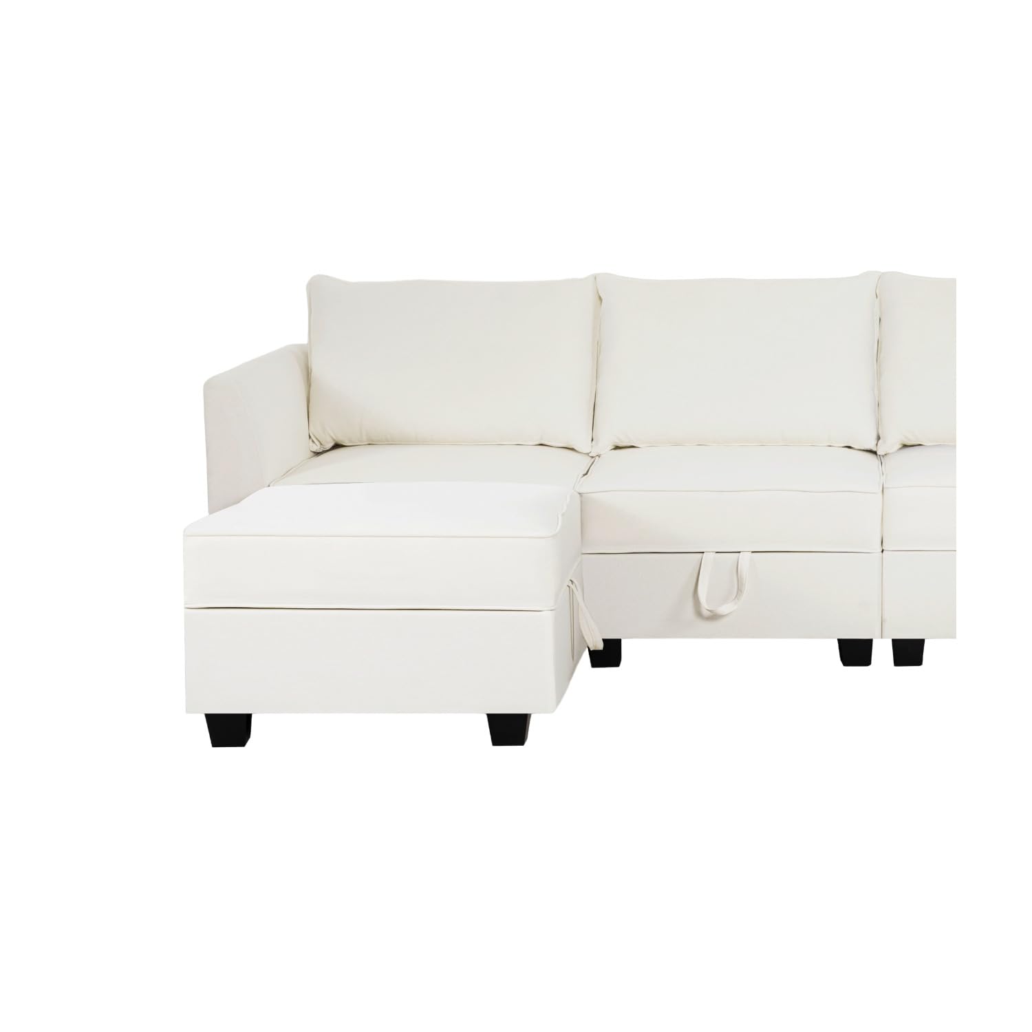 Naomi Home Elizabeth Modular Sofa Sectional Sleeper Couch with Ottoman Linen - 6-Seater Sofa with Storage Seat - Convertible Sectional Sofa Couch Bed for Living Room - White