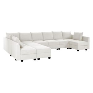 naomi home elizabeth convertible u shaped modular sofa sectional modular couch with chaise oversized sofa sleeper couch for large living room - white