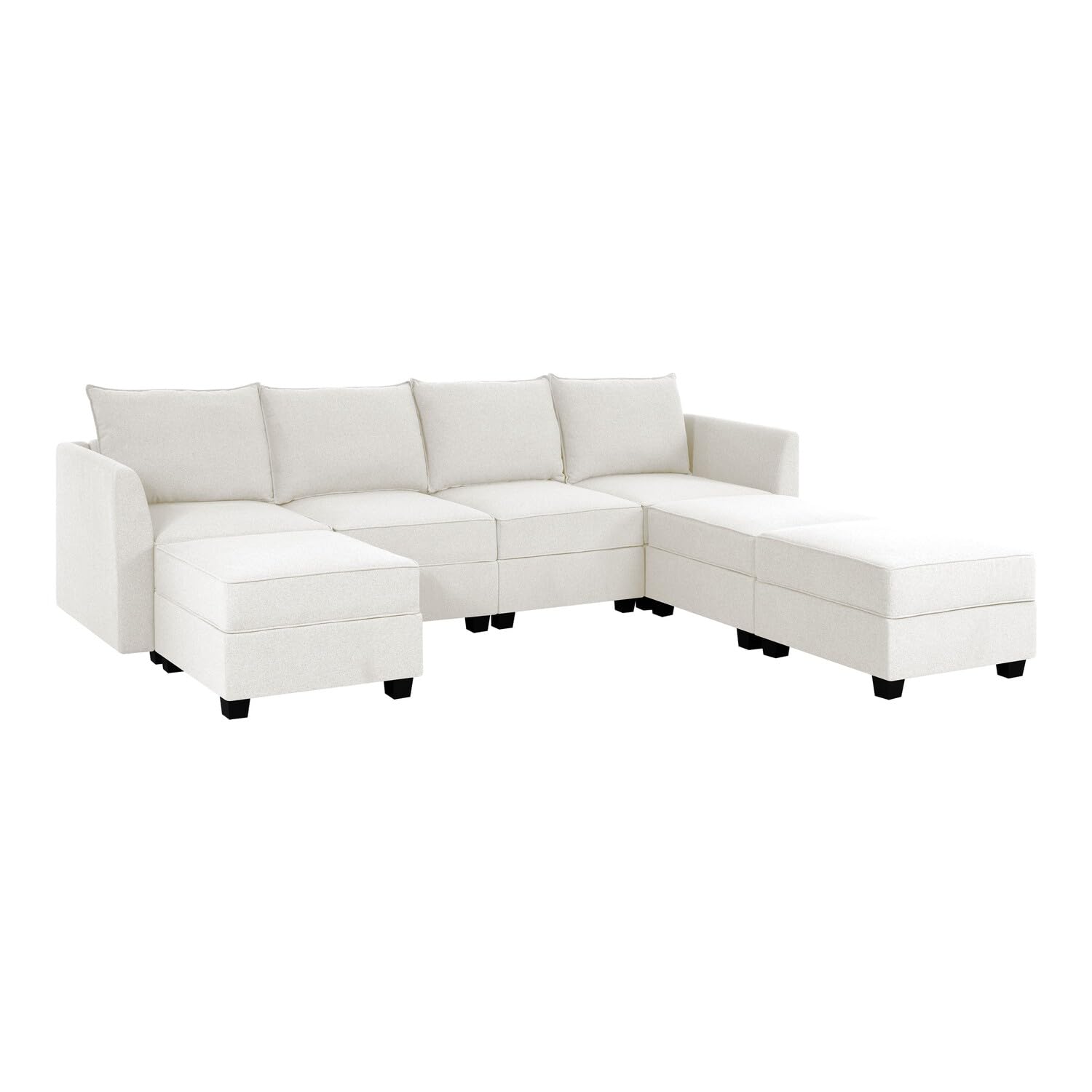 Naomi Home Elizabeth Modular Sectional Sofa Linen U Shaped Couch with Ottomans Convertible Sectional Couch 7-Seater Sofa with Storage Seat, L- Shaped Sectional Sofa - White Down