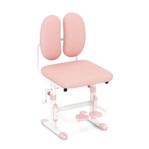 costzon kids desk chair, height adjustable student study task chair with double back support, rotatable footrests, mesh ergonomic office chair, kids computer chair for boys girls bedroom school, pink