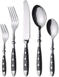 30-pcs cutlery set forged type with black handles and rivets