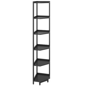 Hzuaneri Corner Shelf Stand, Corner Bookshelf, Storage Standing Shelf Unit with Metal Frame, Plant Stand, Corner Bookcase for Living Room, Home Office, Bedroom, 6-Tier Black CS06006B